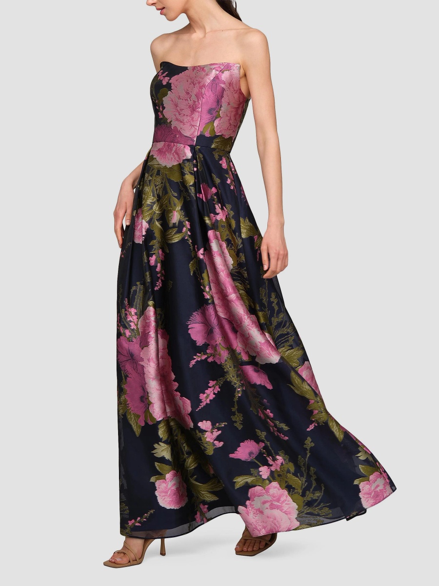 KAY UNGER willow floral metallic organza gown